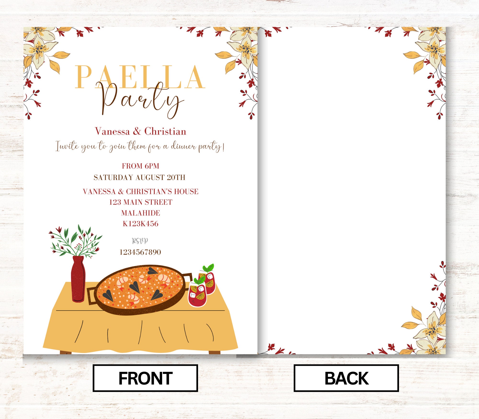 Paella Party Invitation, Paella Party Invite, Paella Invitations ...