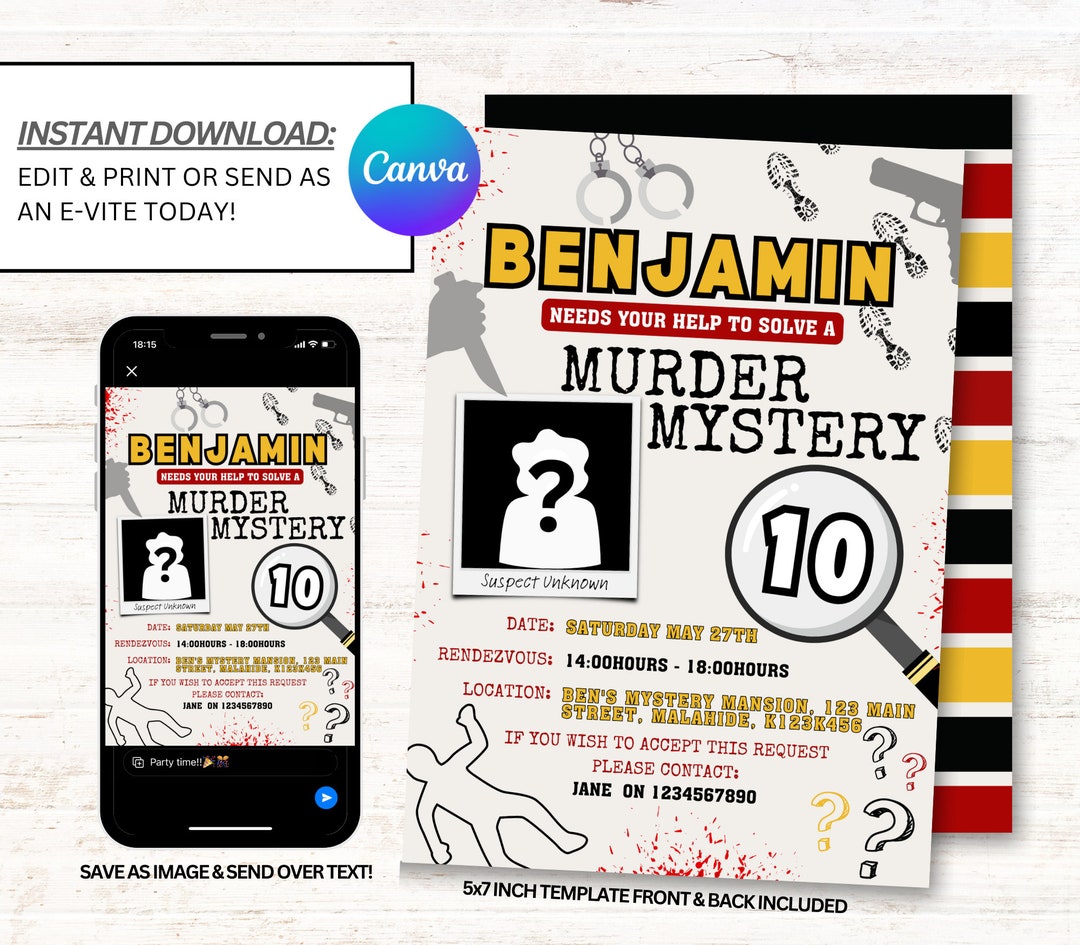 Murder Mystery Invitations, Murder Mystery Party Invite, Instant ...