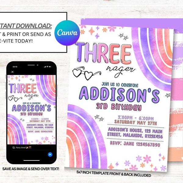 Threenager Birthday Invitations - Etsy