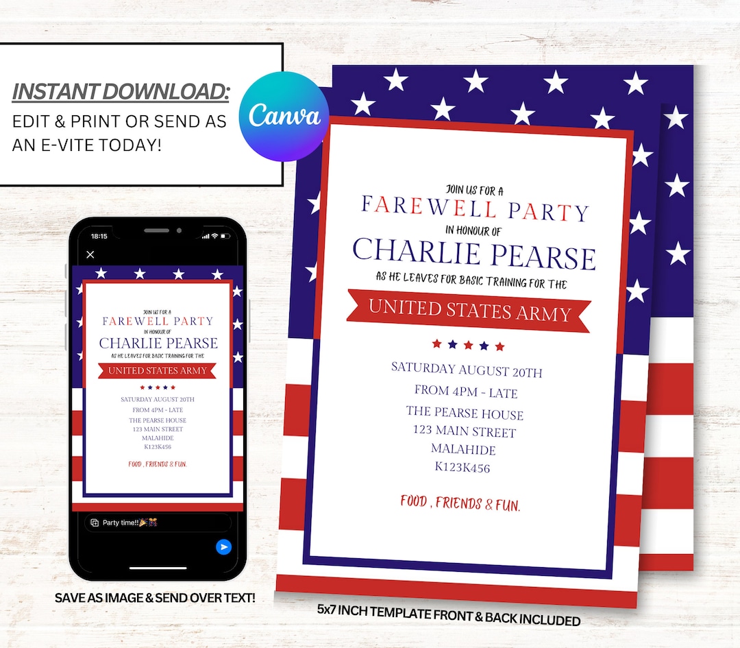 Military Deployment Invitations, Army Send off Invitation, Farewell ...