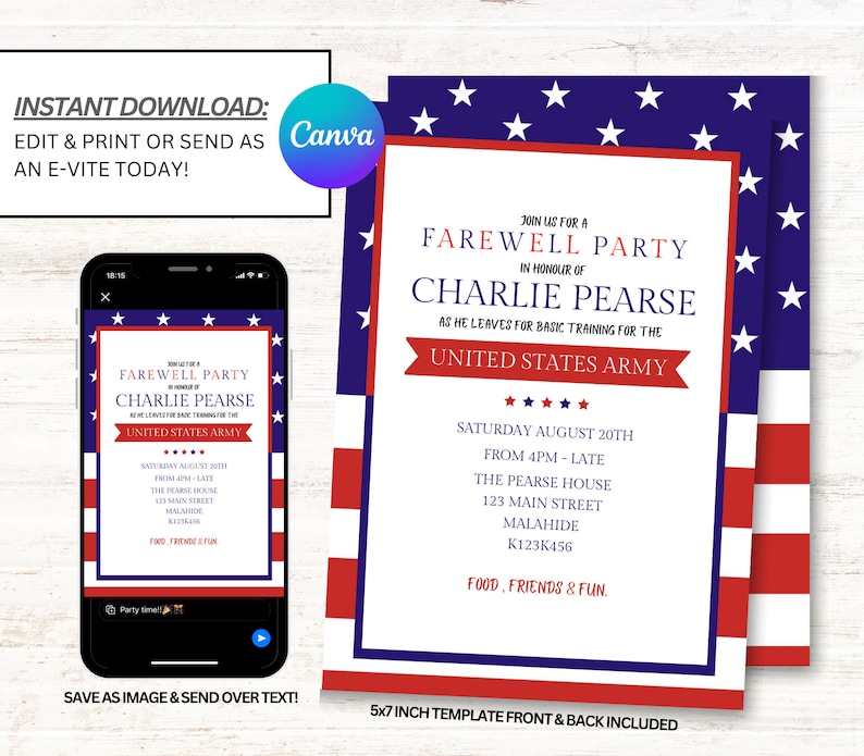 Military Deployment Invitations, Army Send off Invitation, Farewell ...