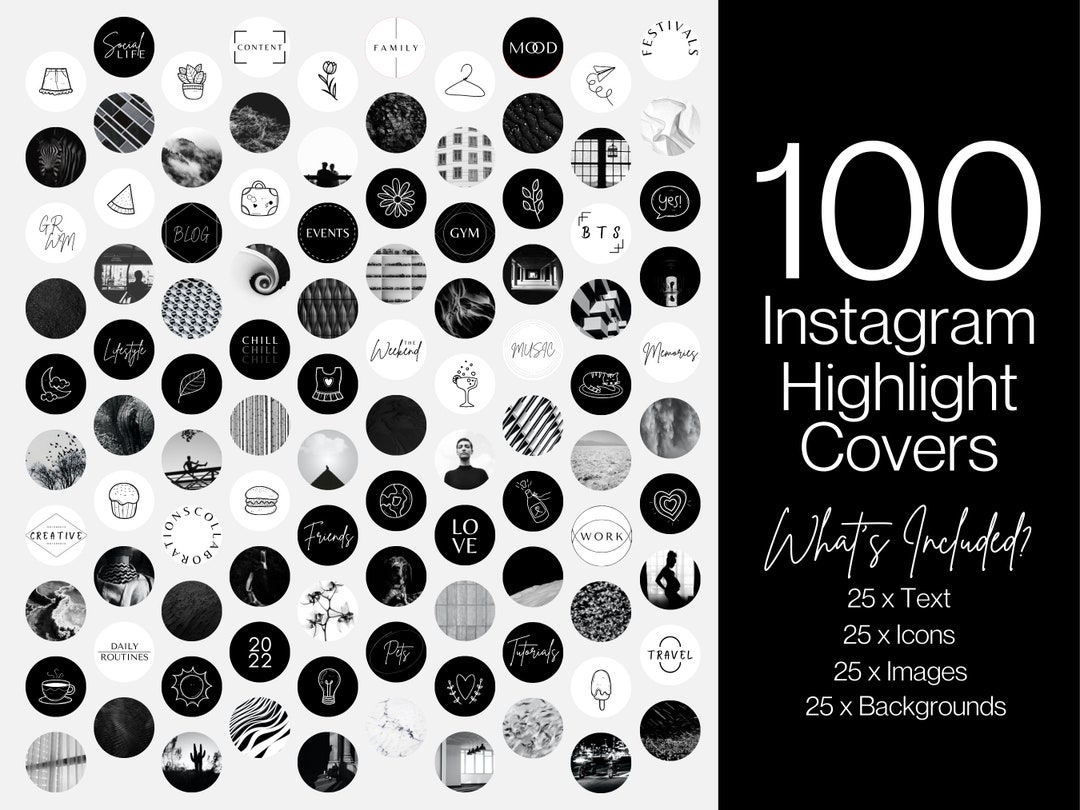 100 Black&white Instagram Story Highlight Covers - Canva Editable ...