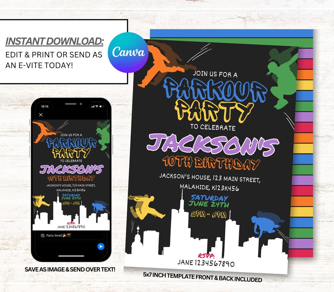 Parkour Invitation, Parkour Party Invite, Parkour Invitations, Instant ...