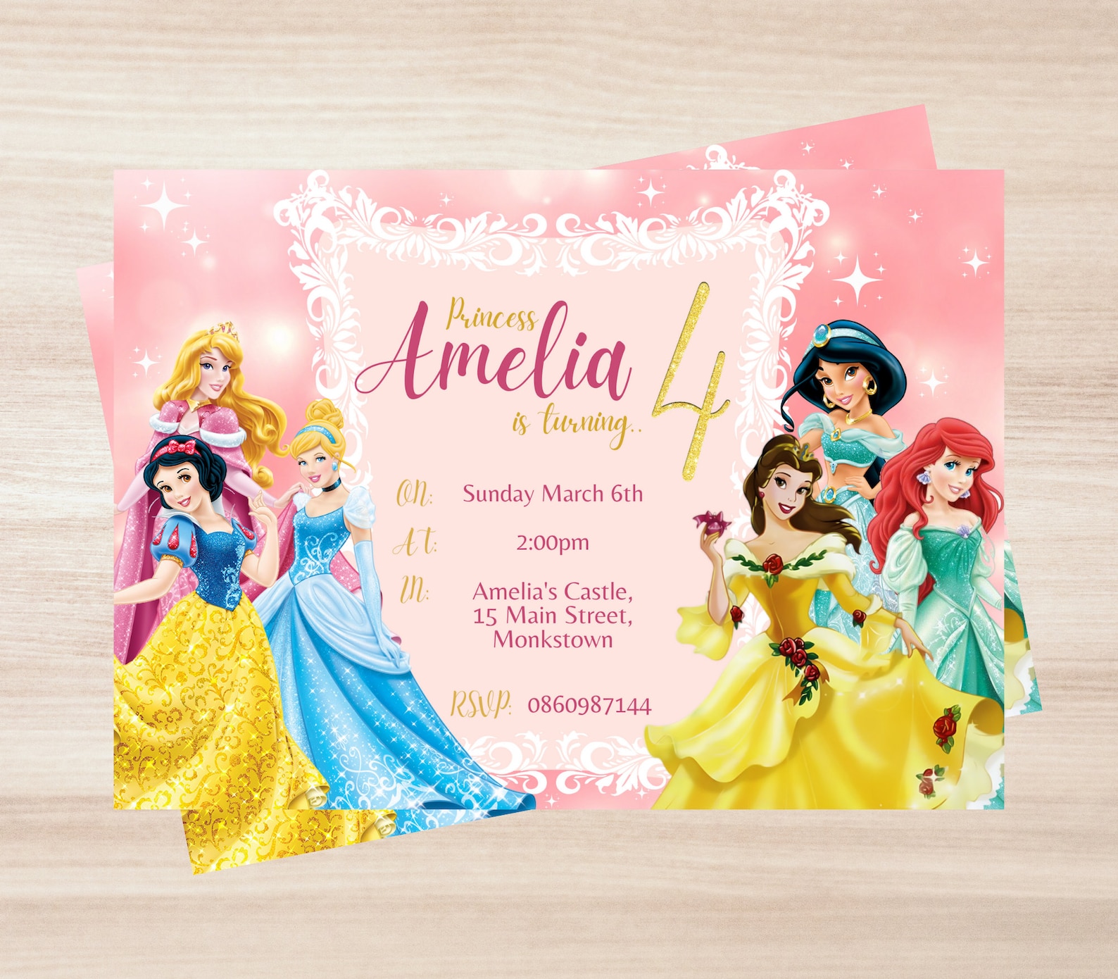 Princess 4th Birthday Party Invitation Princesses Kids Birthday Invites ... Princess 4th Birthday Party Invitation Princesses Kids Birthday Invites ...