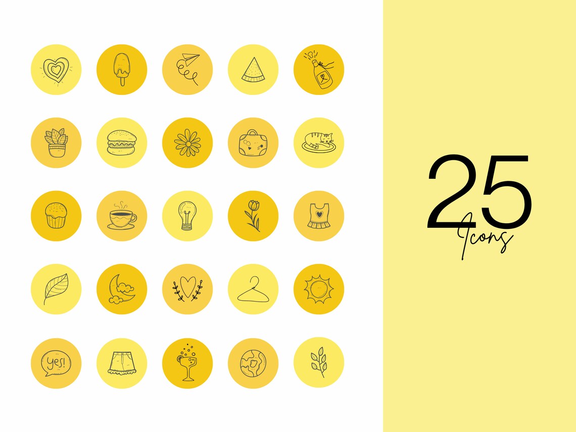 100 Yellow Instagram Story Highlight Covers Canva Editable - Etsy