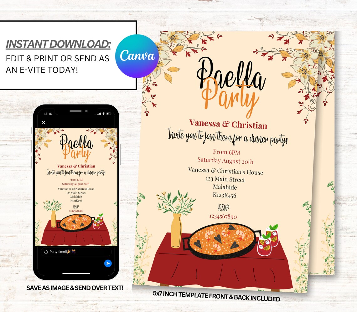 Paella Party Invitation, Paella Party Invites, Paella Invitations ...