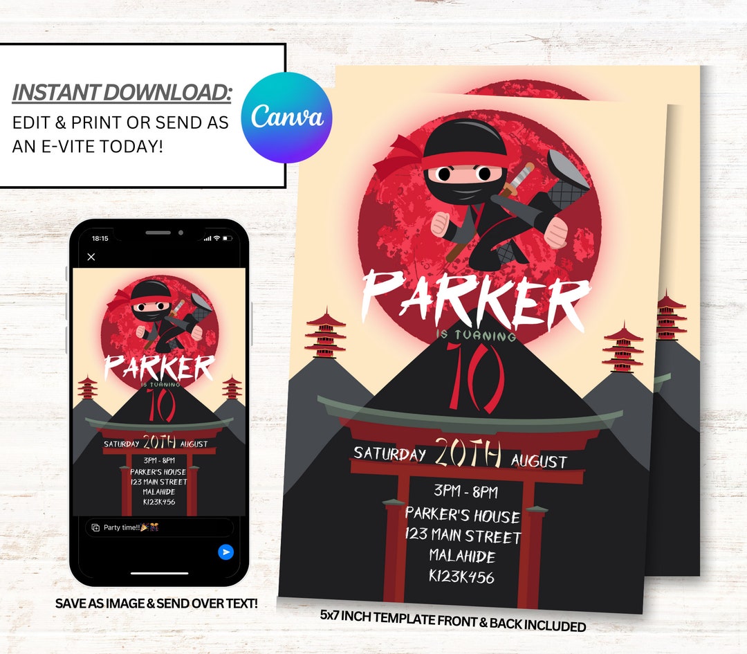 Ninja Birthday Invitation, Ninja Invitations, Ninja Warrior Invites ...