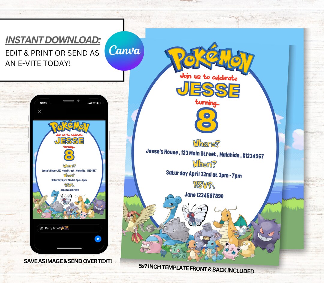 Invitación de cumpleaños de Pokémon, Invitaciones de Pokémon ...