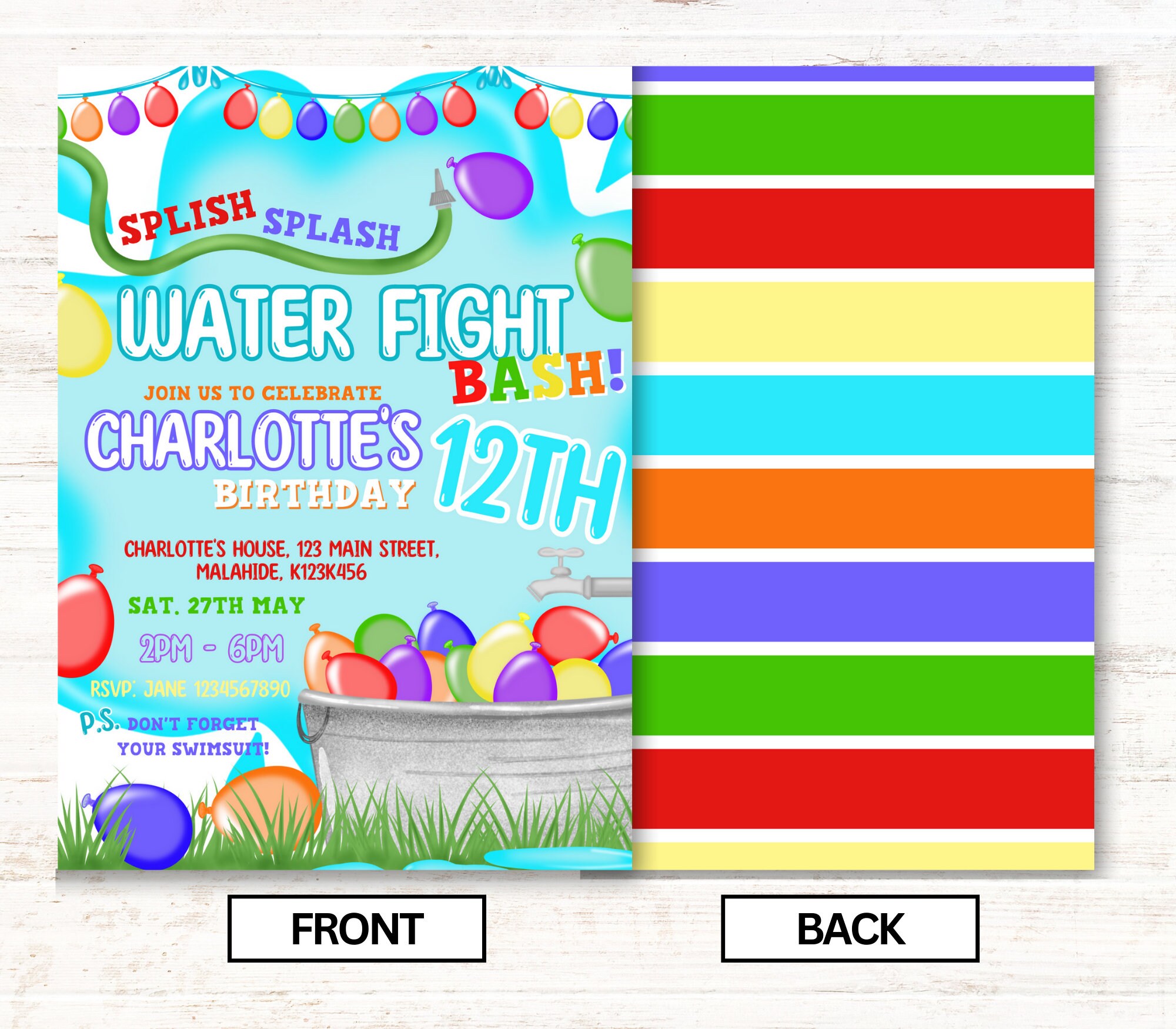 Water Balloon Invitations, Water Balloon Birthday Invitation, Water ...