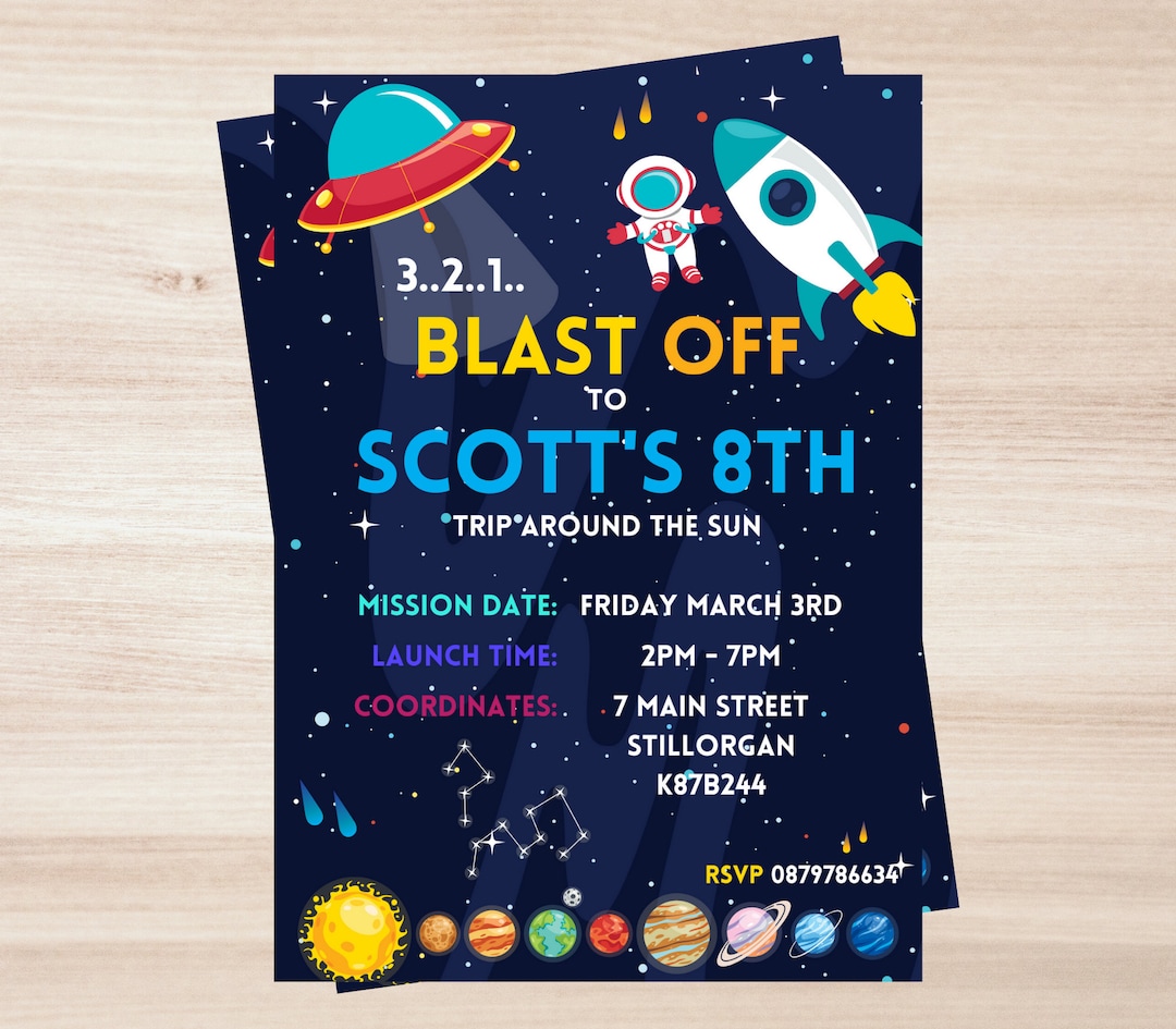 Space Birthday Invitation, Outer Space Invitations, Astronaut Invites ...