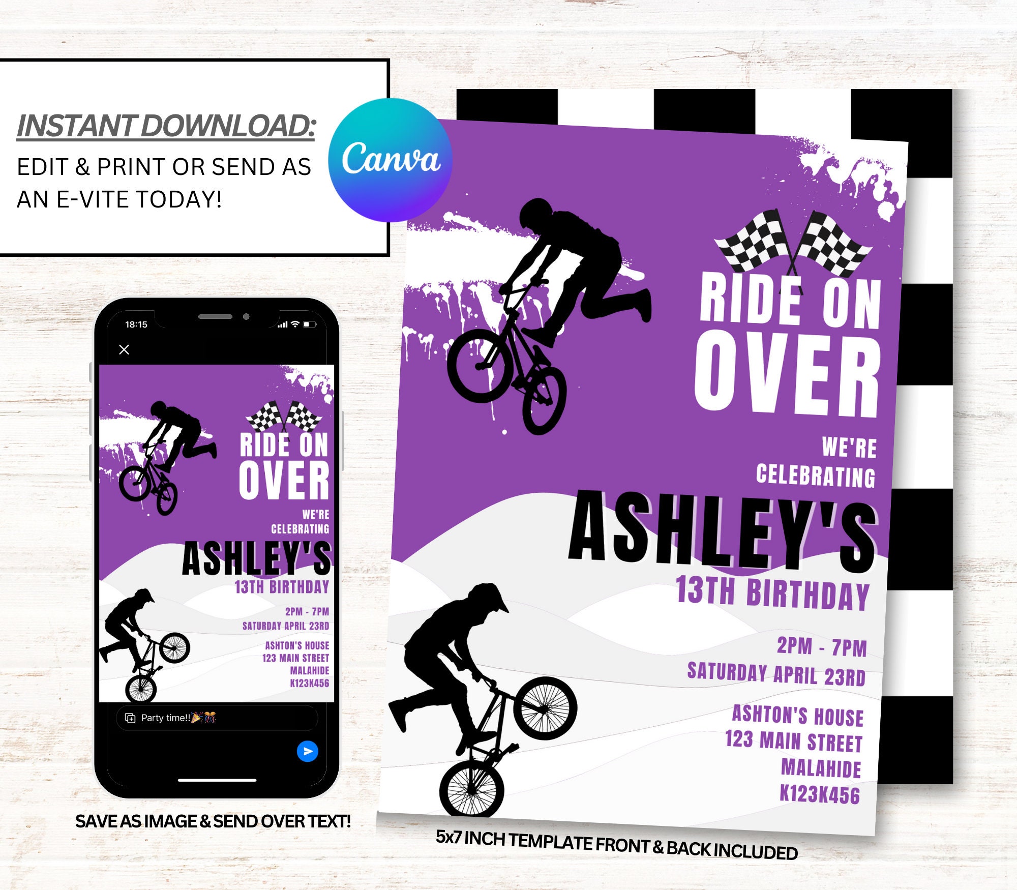 BMX Birthday Invitations, BMX Invites, Biker Invites, Instant Download ...