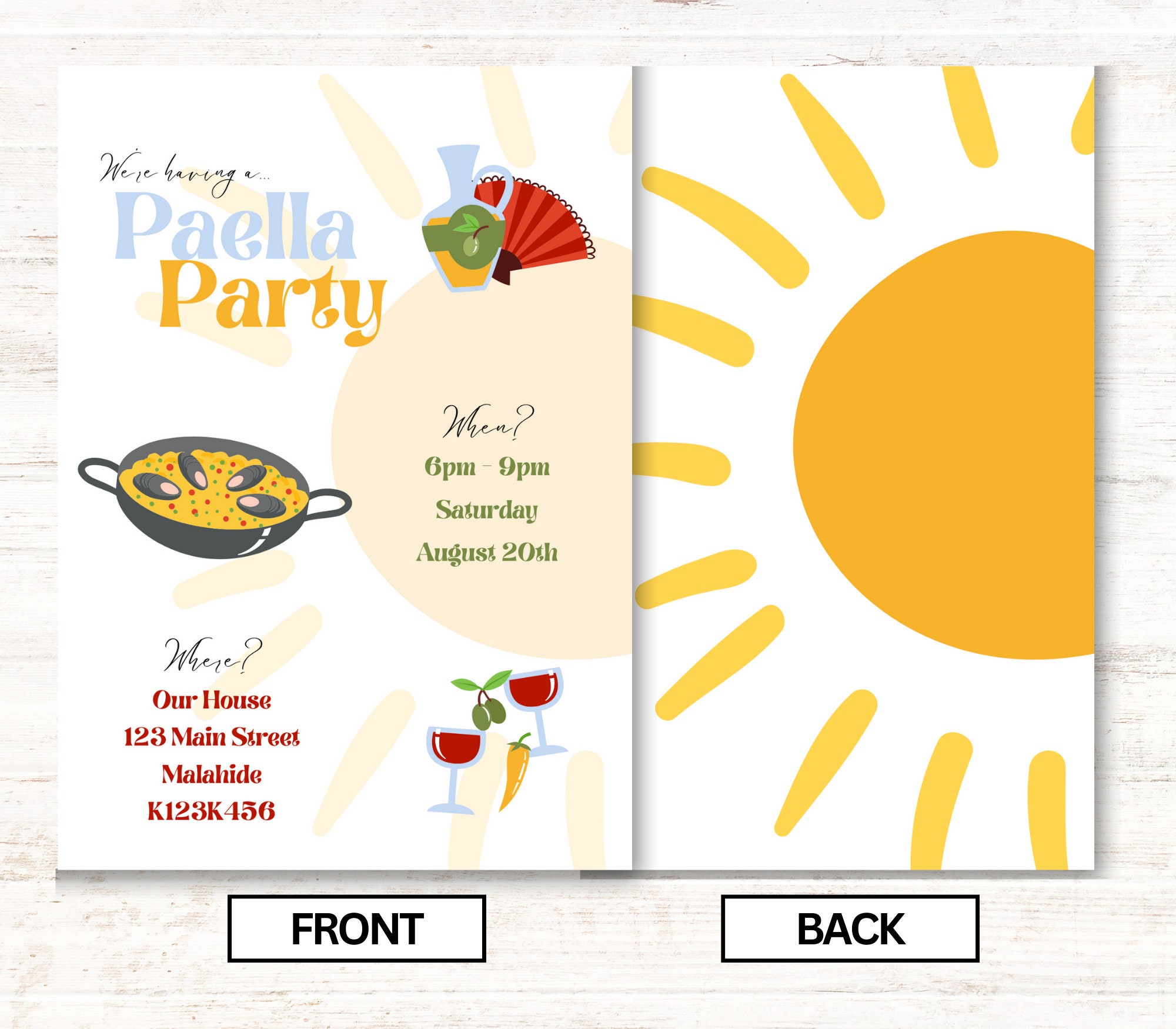 Paella Party Invitation, Paella Party Invites, Paella Invitations ...