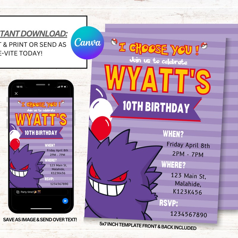 Gengar Birthday Invitation - Etsy