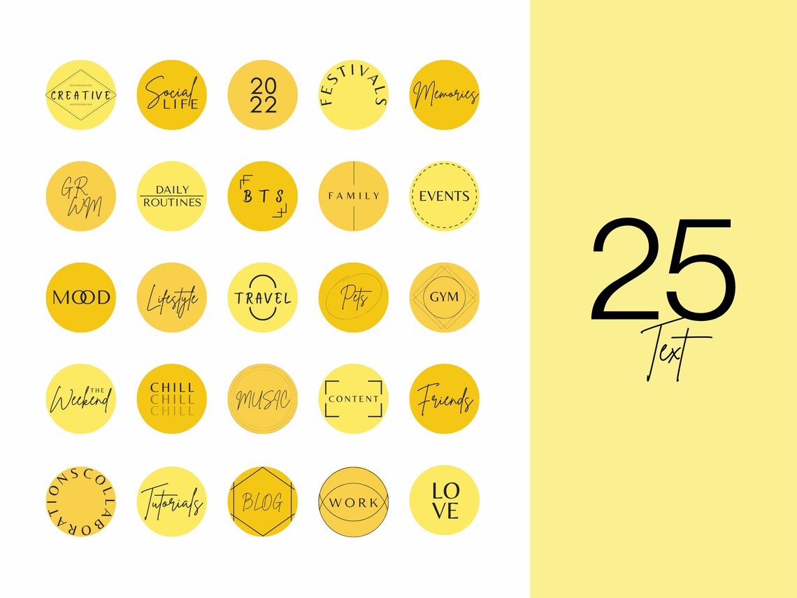 100 Yellow Instagram Story Highlight Covers Canva Editable - Etsy