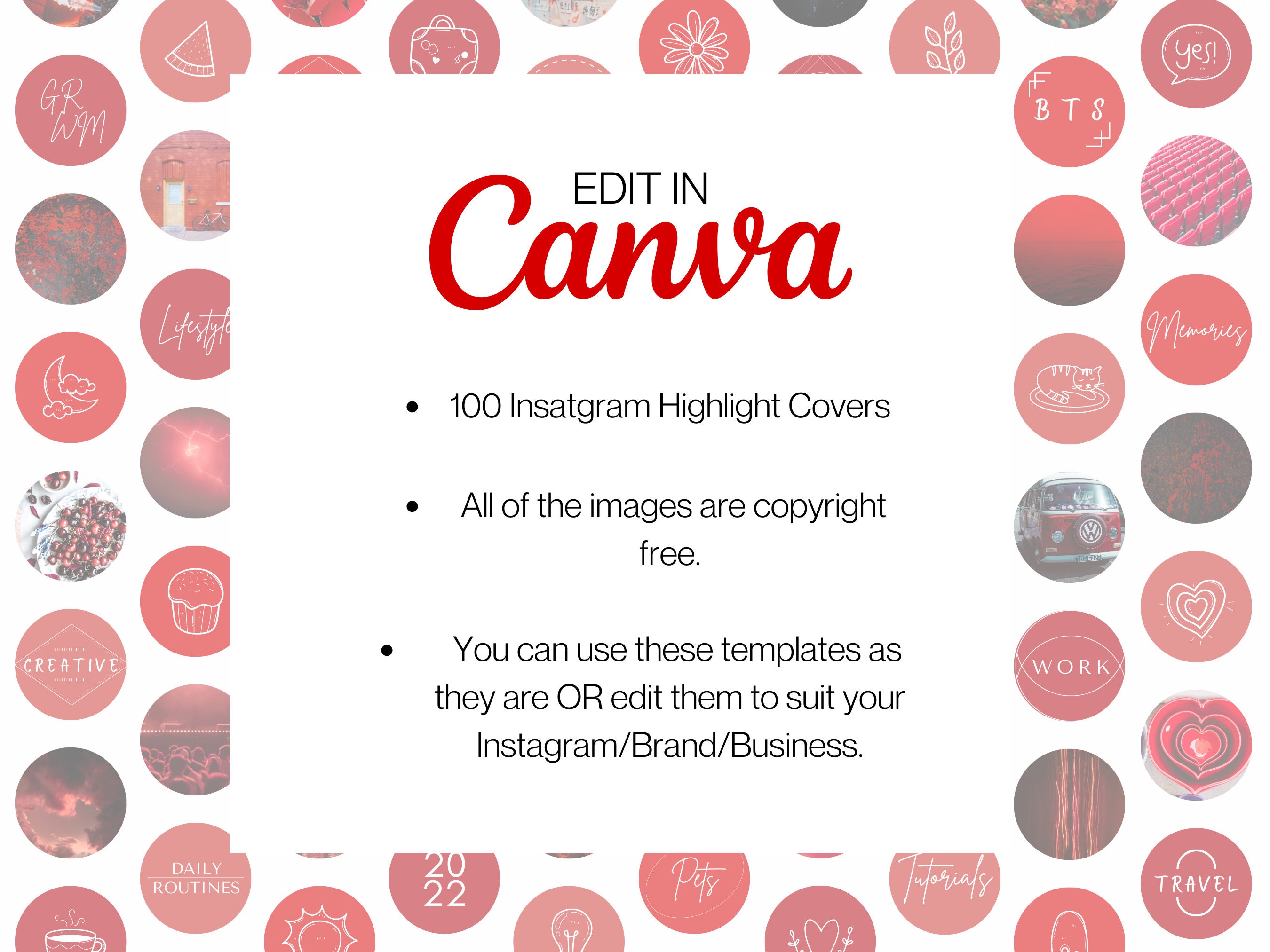 100 Red Instagram Story Highlight Covers - Canva Editable Instagram ...