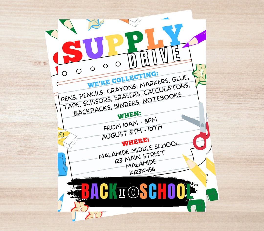 Back to School Supply Drive/fundraiser/donations Flyer - Editable ...