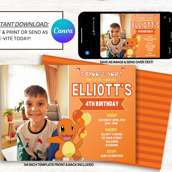 Charmander Birthday Invitations - Etsy