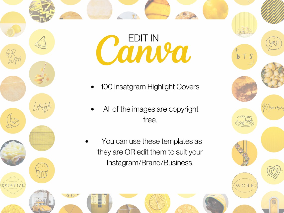 100 Yellow Instagram Story Highlight Covers Canva Editable - Etsy