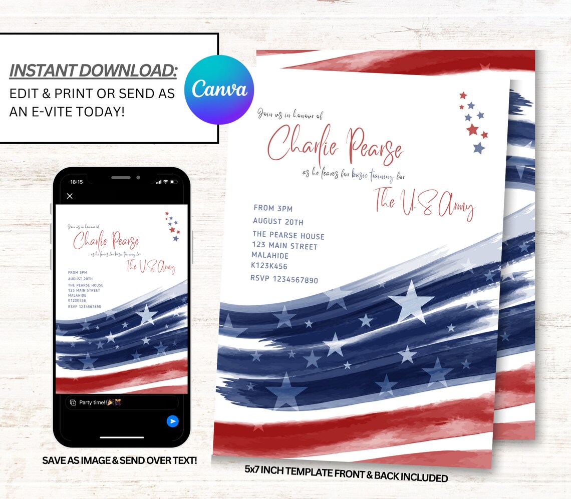 Military Deployment Invitations, Army Send off Invitation, Farewell ...