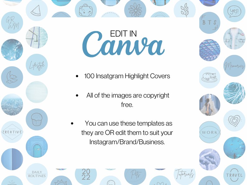 100 Blue Instagram Story Highlight Covers Canva Editable - Etsy