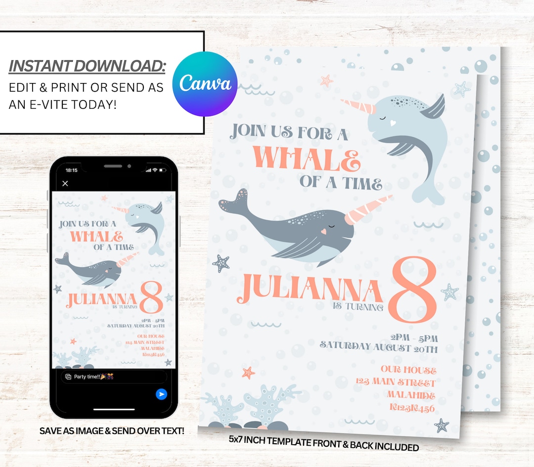 Narwhal Invitation, Narwhal Invites, Instant Download - Etsy
