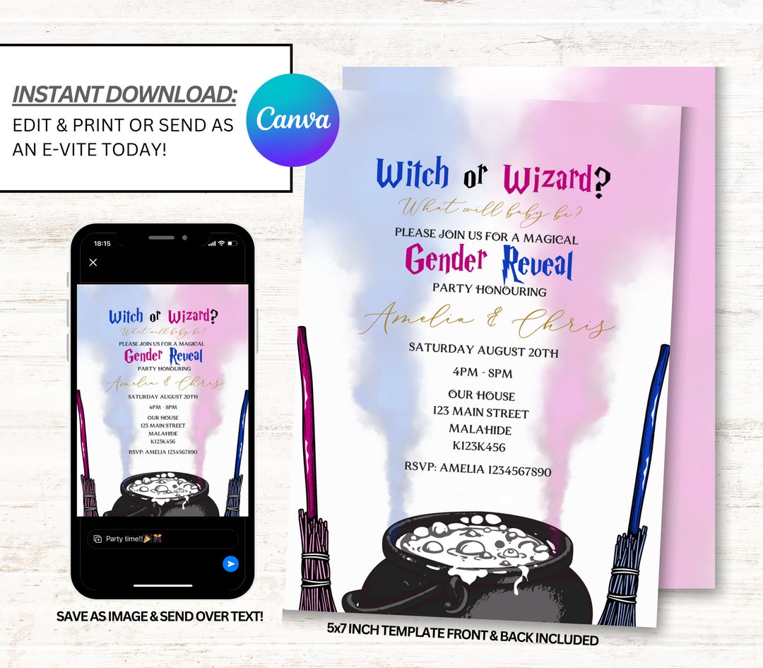 Wizard Gender Reveal Invitation, Magical, Witch, Magic School Party ...