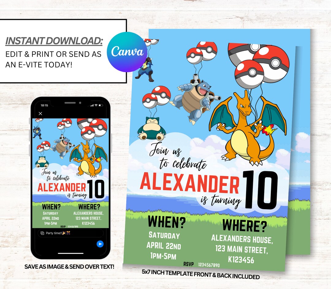 Pokemon Birthday Invitations, Pokemon Invitations, Pokemon Invites ...