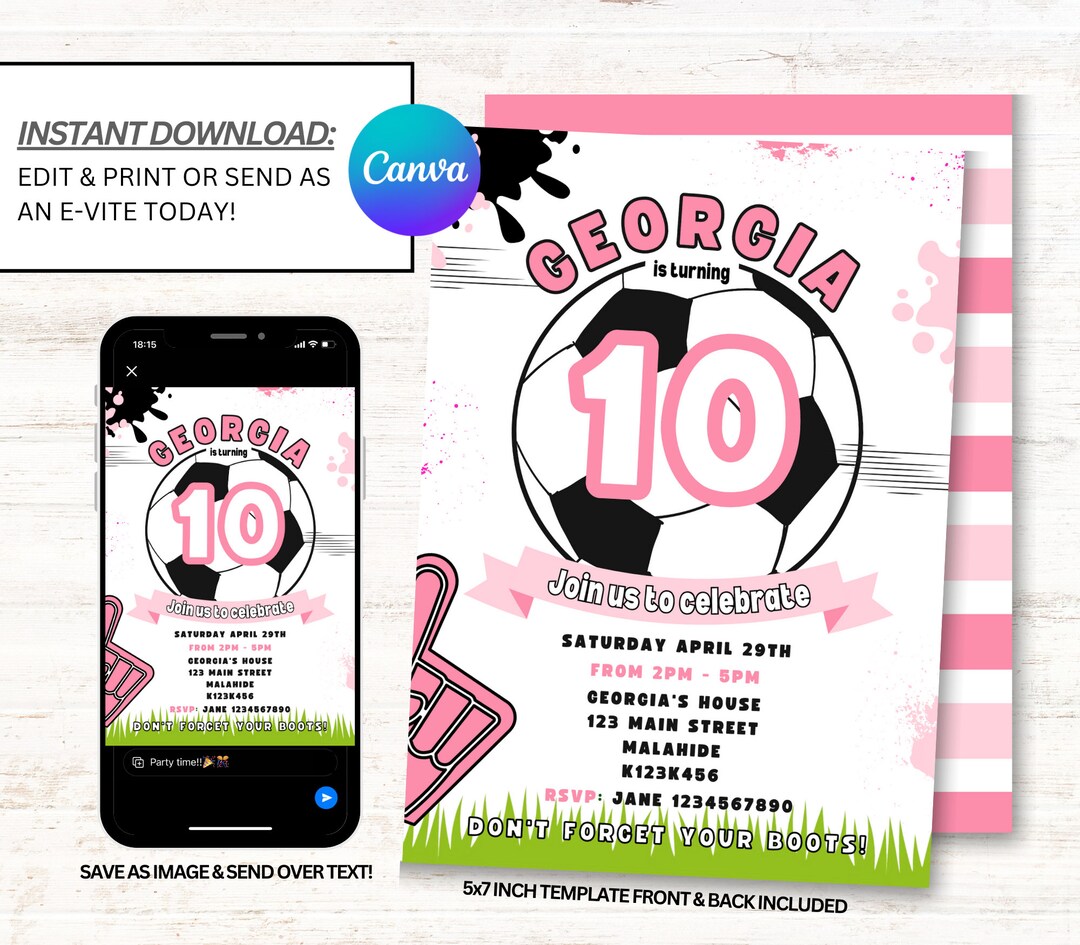 Girl Soccer Invitations, Girls Soccer Invites, Girls Football Party ...