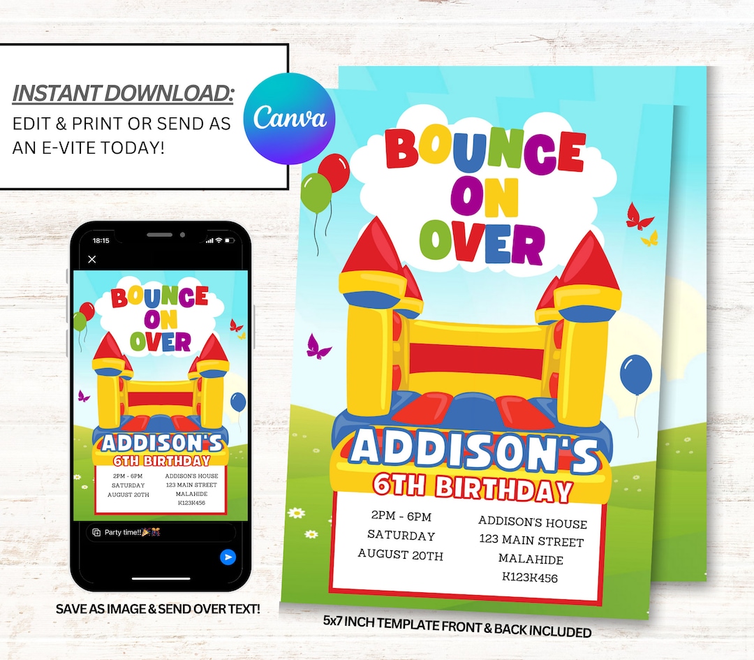 Bounce House Birthday Party Invitation, Bounce Castle Invites, Bounce ...