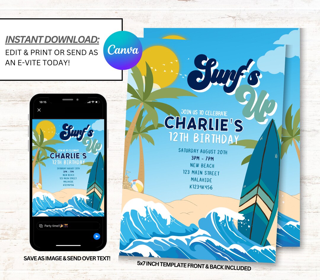 Surfing Invitation, Surfs up Invite, Surfing Invites, Surfing ...
