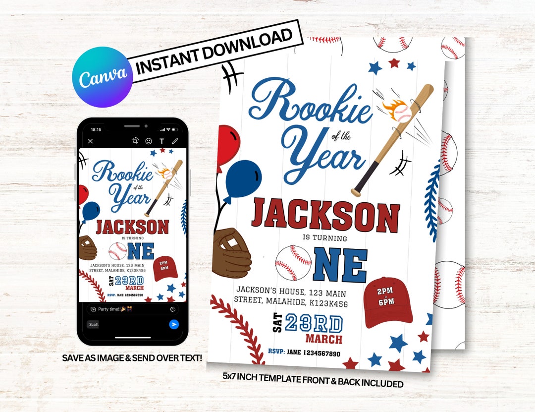 Rookie Invitation, Dodgers Invitations, Baseball Birthday Invitation ...