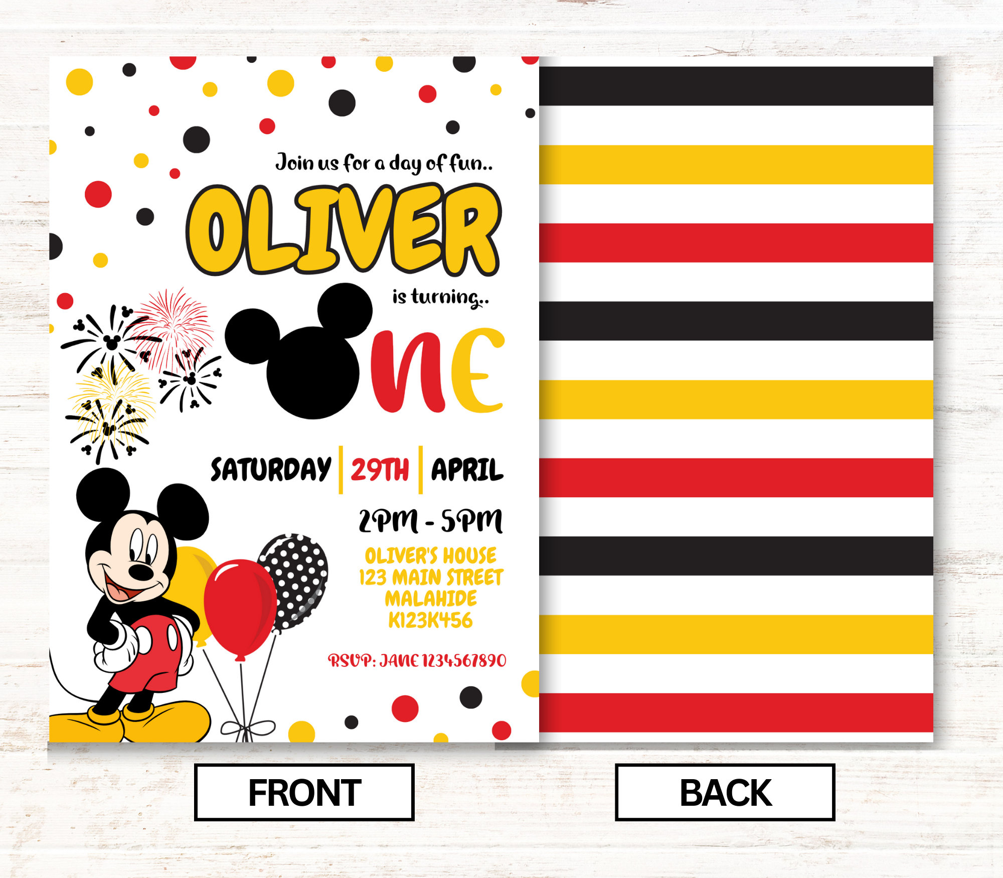 Mickey Mouse 1st Birthday Invitation Mickey Mouse Invites - Etsy México