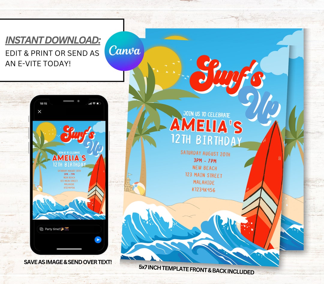 Surfing Invitation, Surfs up Invite, Surfing Invites, Surfing ...