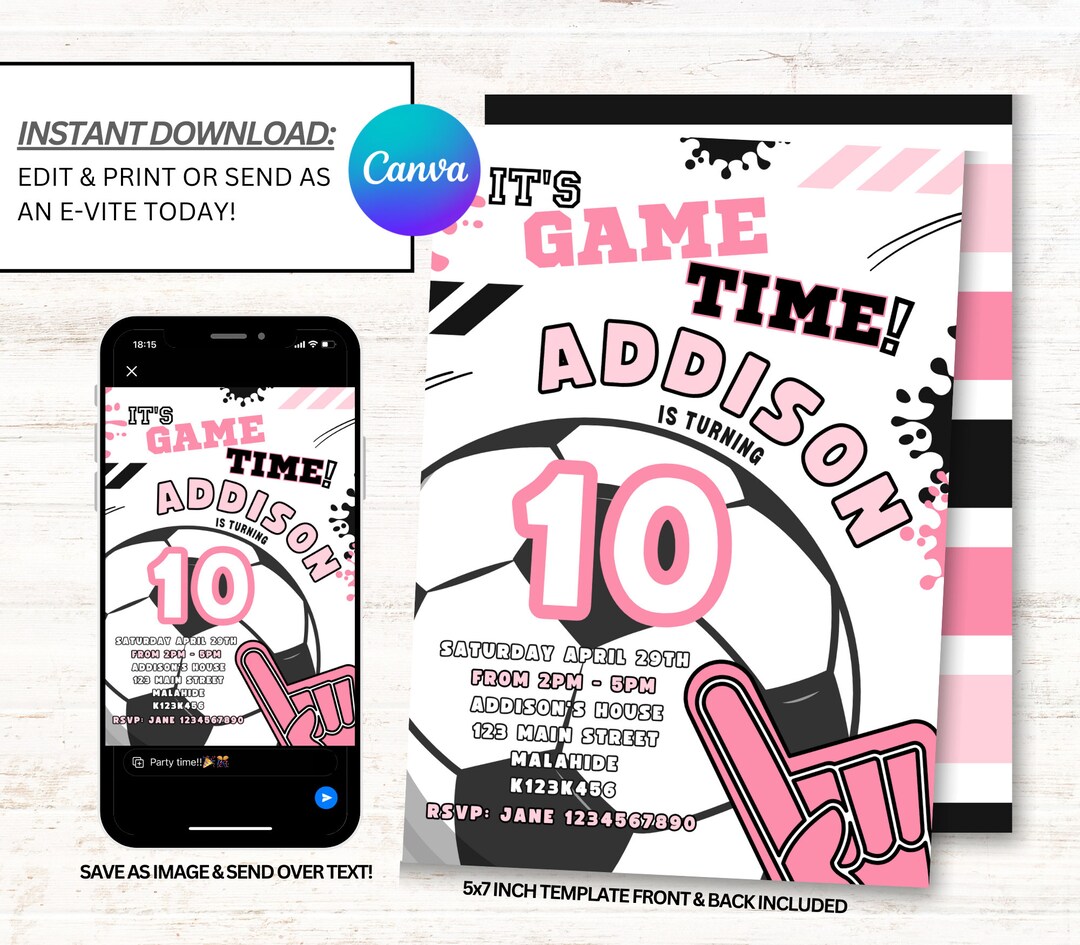 Girl Soccer Invitations, Girls Soccer Invites, Girls Football Party ...