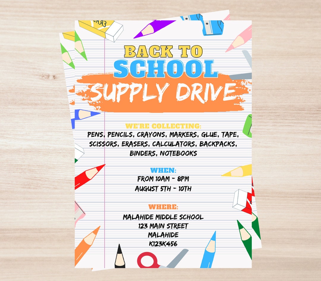 Back to School Supply Drive/fundraiser/donations Flyer - Editable ...