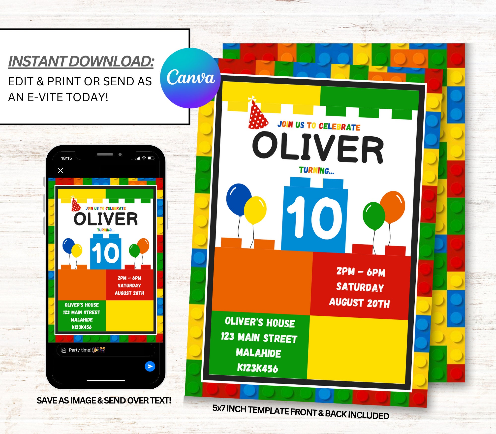 Building Blocks Invitation, Building Blocks Party Invites, Instant ...