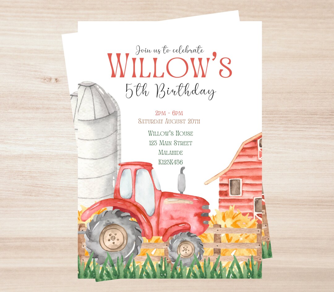 Red Tractor Invitation Farm Tractor Invitations Farming - Etsy