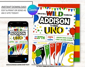 Uno Invitation, Uno Birthday Invites, Uno Party Invitations - Etsy