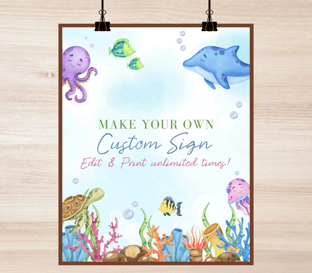 Under the Sea Birthday Sign Underwater Sea Animals Ocean Custom Decor ...