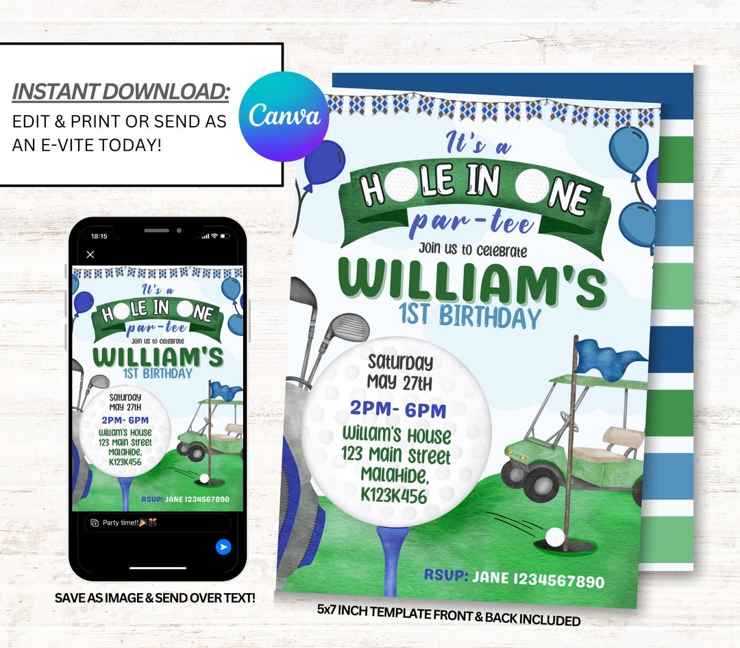 Golf First Birthday Invitation, Golf 1st Birthday Invites, Golf ...