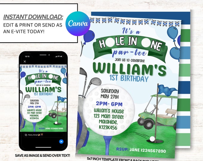 Golf First Birthday Invitation, Golf First Birthday Party, Golf First ...