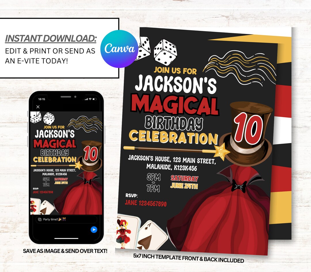 Magician Invitations, Magician Birthday Invitation, Magician Party ...