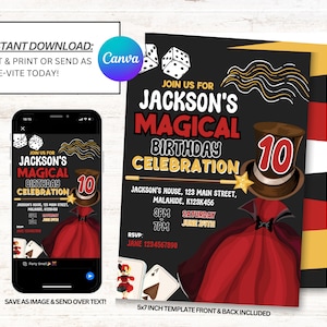 Magician Invitations, Magician Birthday Invitation, Magician Party ...
