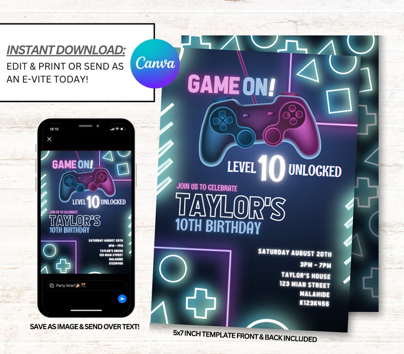 Video Games Invite, Video Game Invitation, Gaming Arcade Party ...