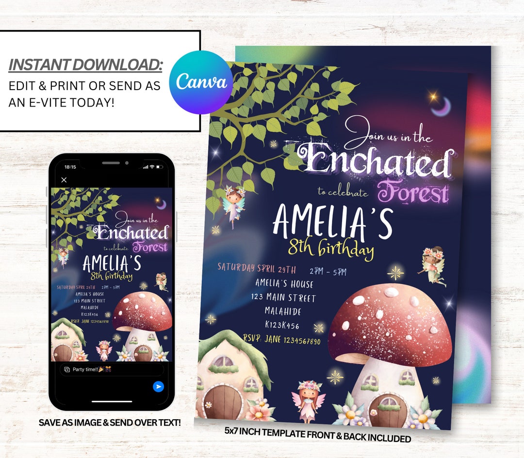 Enchanted Forest Invitation, Enchanted Forest Birthday Invites, Pixie ...