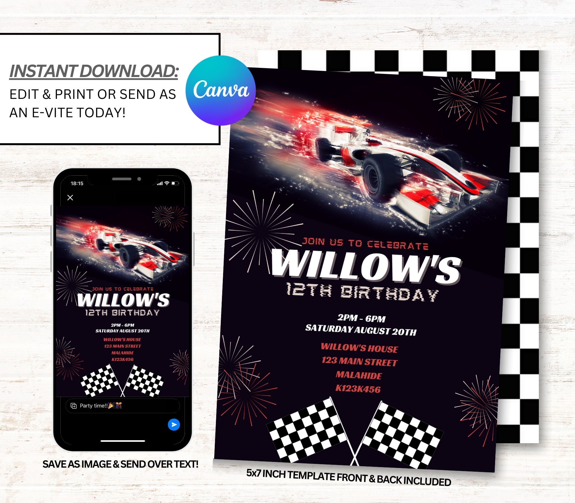 Race Car Invitations, Racecar Invitation, Racecar Invites, Instant ...