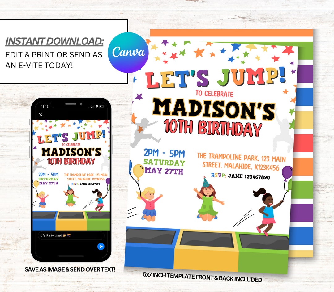 Trampoline Park Invitation, Trampoline Park Invites, Trampoline Party ...