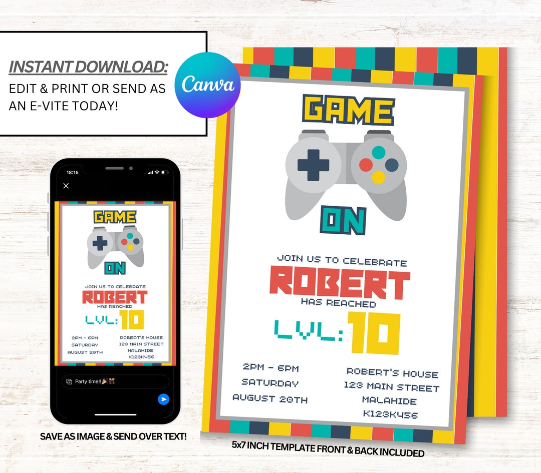 Video Games Invite, Video Game Invitation, Gaming Arcade Party ...