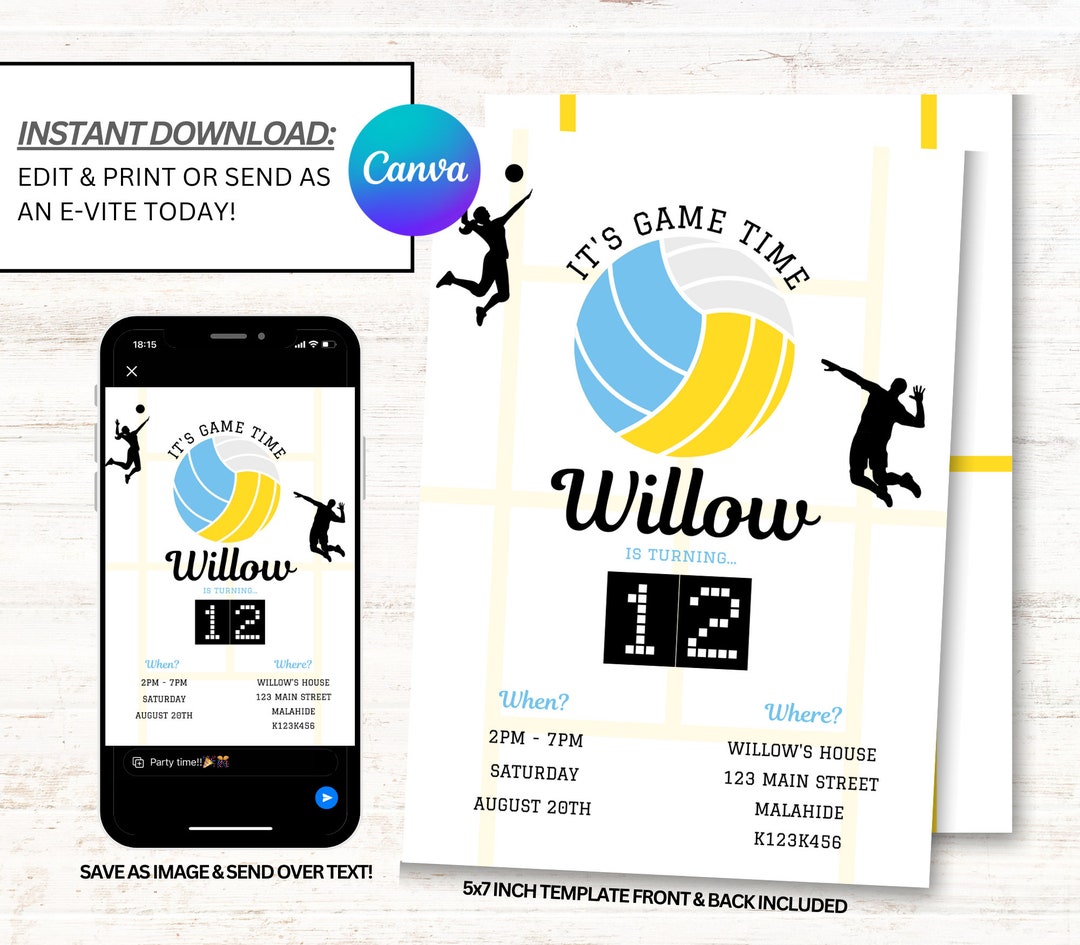 Volleyball Invitation, Volleyball Party Invite, Instant Download - Etsy