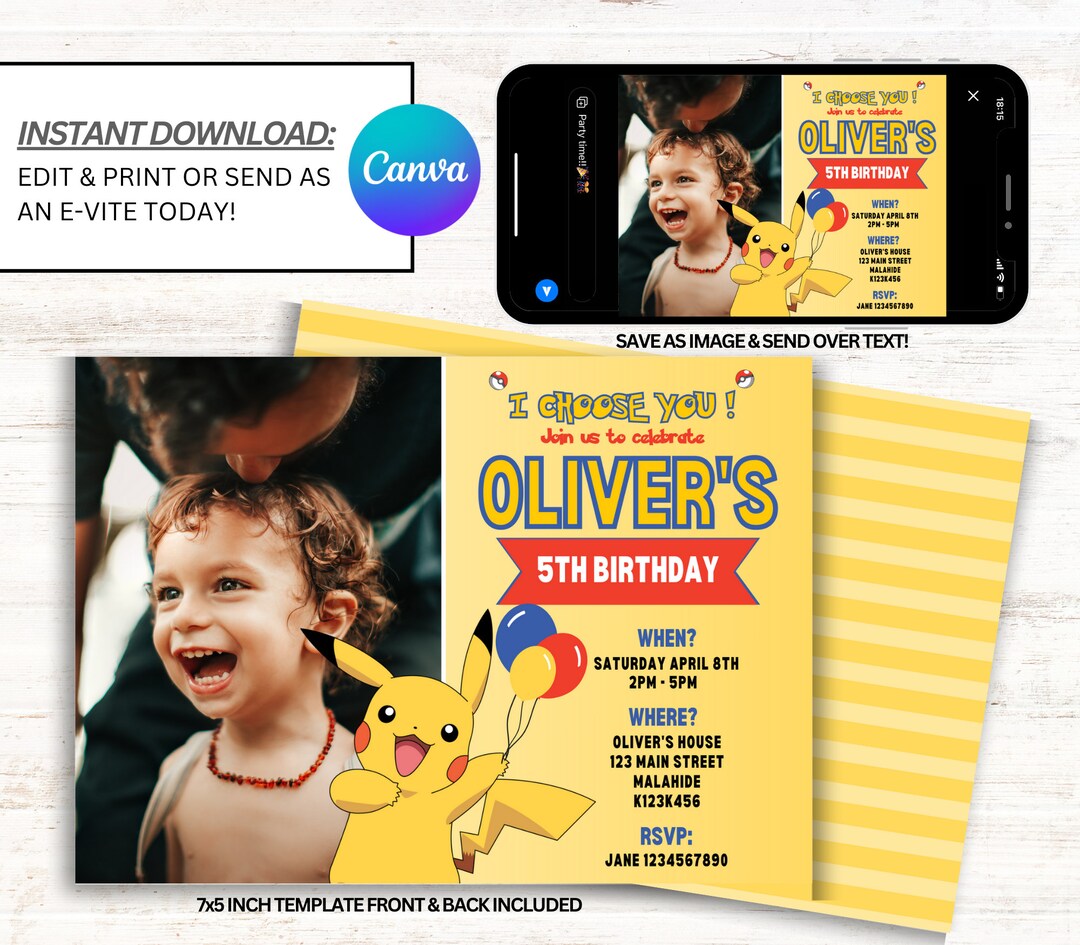 Pikachu Invitations, Pokemon Invitations, Pokemon Birthday Invites ...